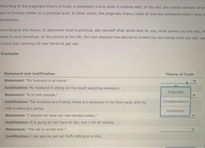According to the pragmatic theory of truth, a | Chegg.com