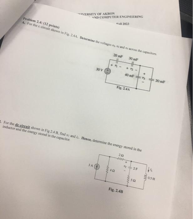 Solved Problem 2.4: (12 points) Fv|l 2023 For the de circuit | Chegg.com