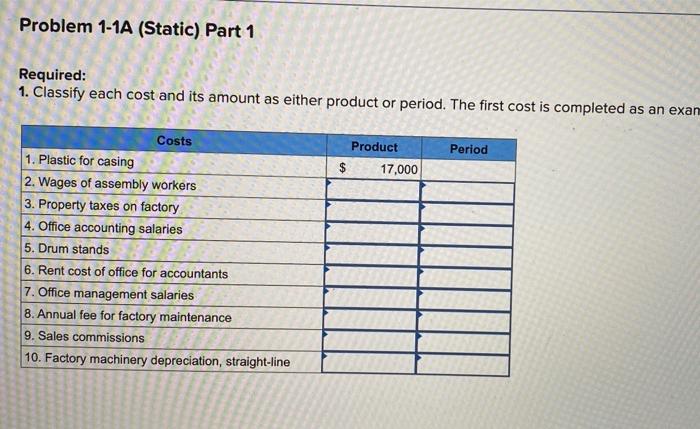 Solved Required information Problem 1-1A (Static) | Chegg.com