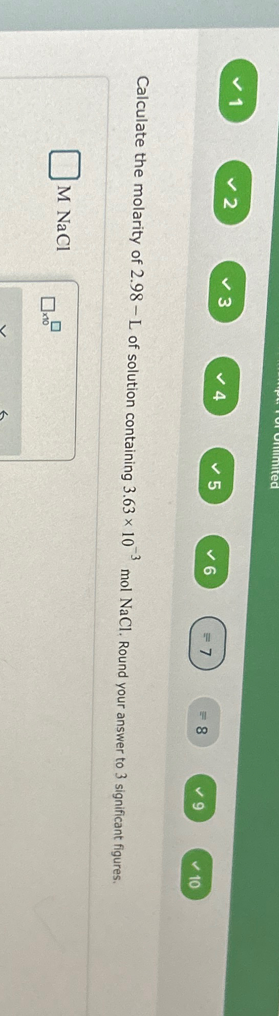 Solved 3 4 5=8×9Calculate the molarity of 2.98-L ﻿of | Chegg.com