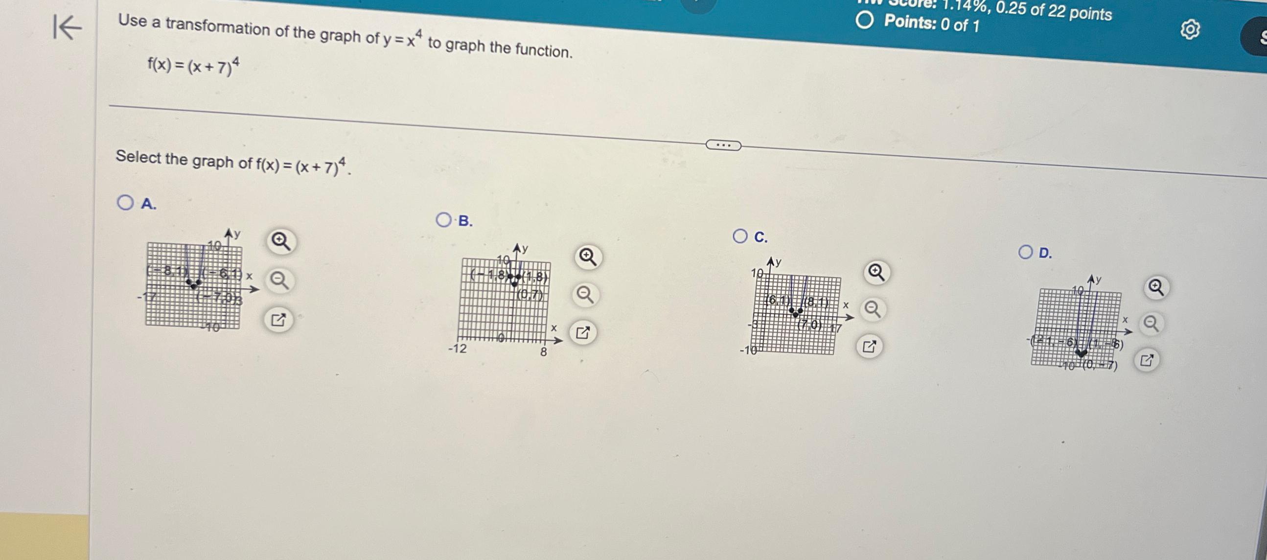 Solved Use a transformation of the graph of y=x4 ﻿to graph | Chegg.com