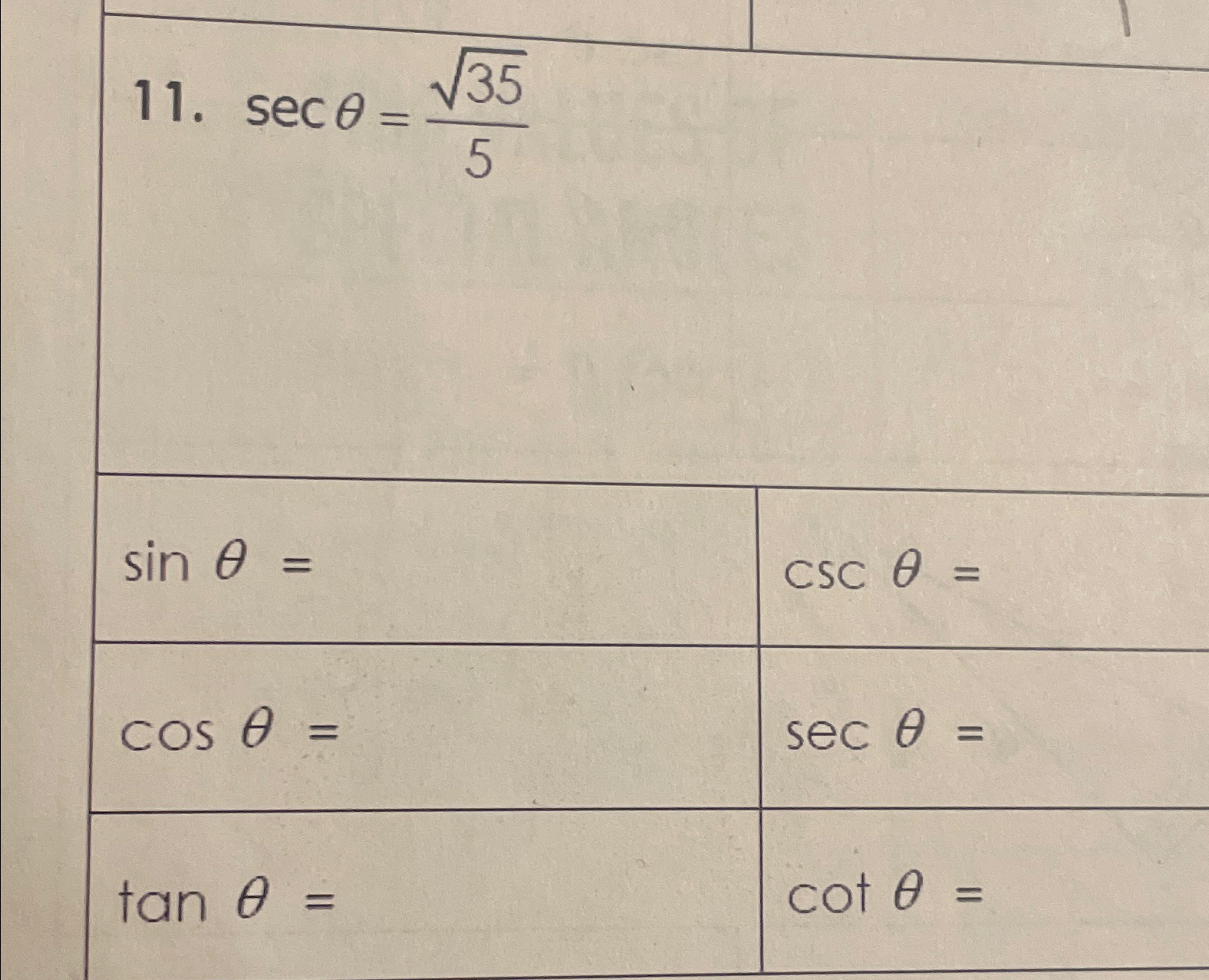 Solved secθ=3525\table[[sinθ=,cscθ= | Chegg.com