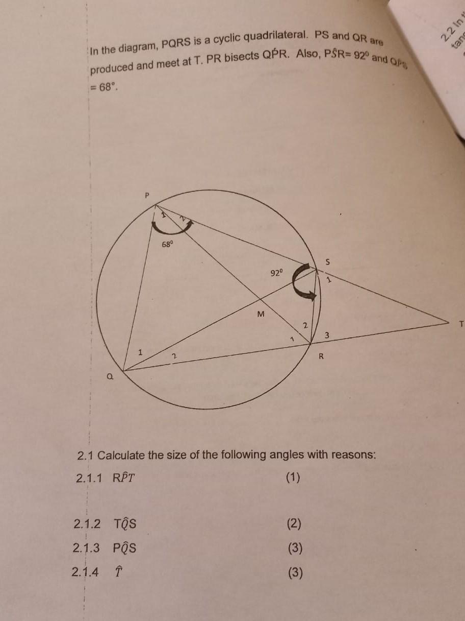 Solved In the diagram, PQRS is a cyclic quadrilateral. PS | Chegg.com