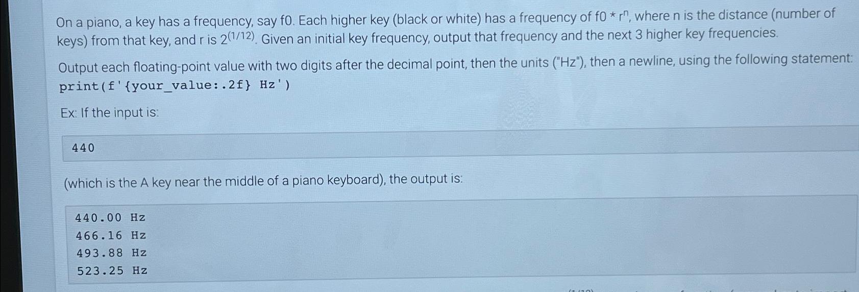 Solved On a piano, a key has a frequency, say fo. ﻿Each | Chegg.com