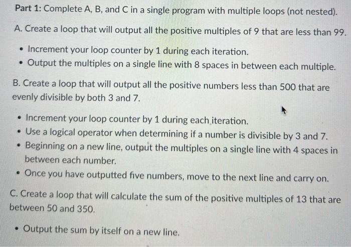 Solved Part 1: Complete A, B, and C in a single program with | Chegg.com