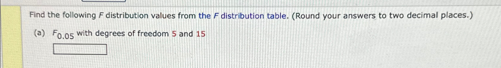 Find the following F distribution values from the F | Chegg.com Find the following F distribution values from the F | Chegg.com