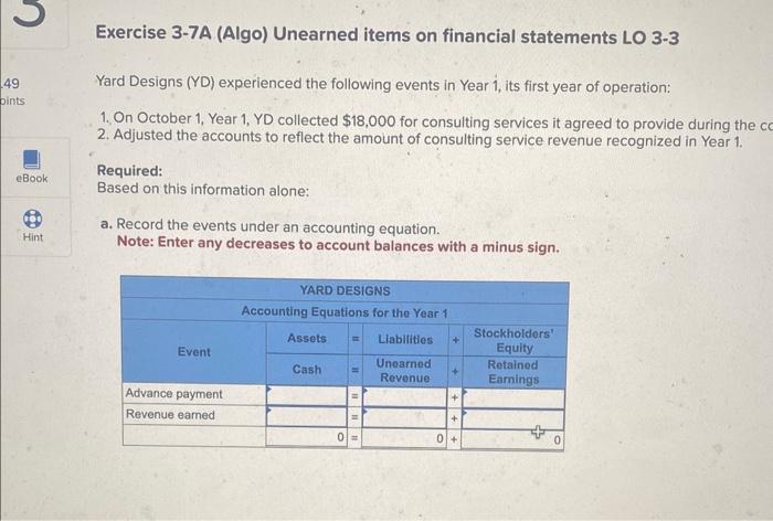 Solved Exercise 3-7A (Algo) Unearned items on financial | Chegg.com