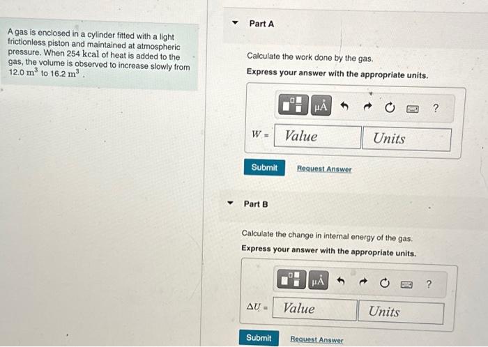 Solved A gas is enclosed in a cylinder fitted with a light | Chegg.com