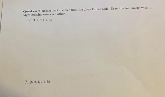 Solved Question 2 Reconstruct the tree from the given Prüfer | Chegg.com