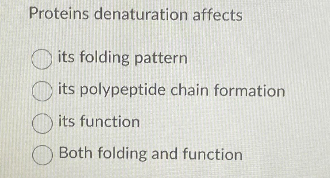 Solved Proteins denaturation affectsits folding patternits | Chegg.com