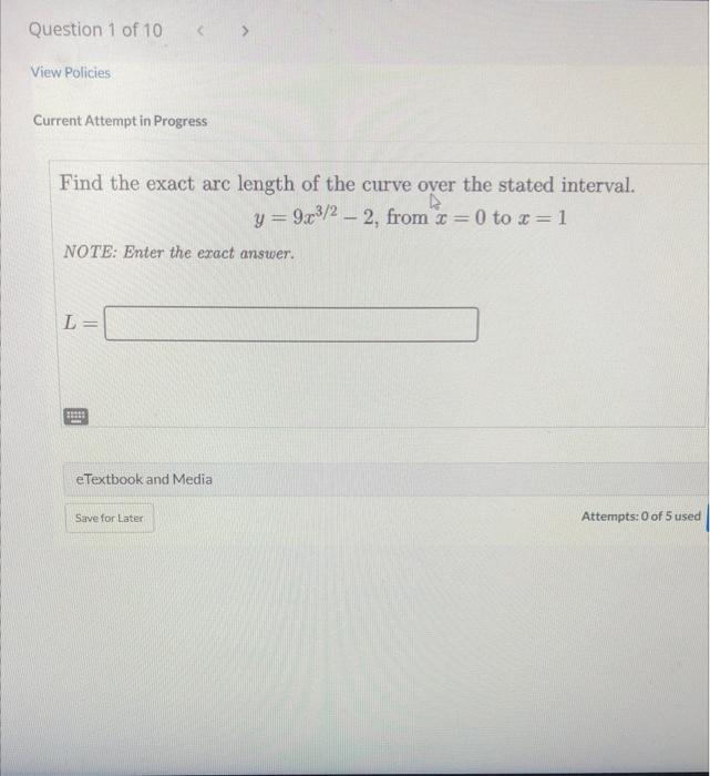Solved Current Attempt in Progress Find the exact arc length | Chegg.com