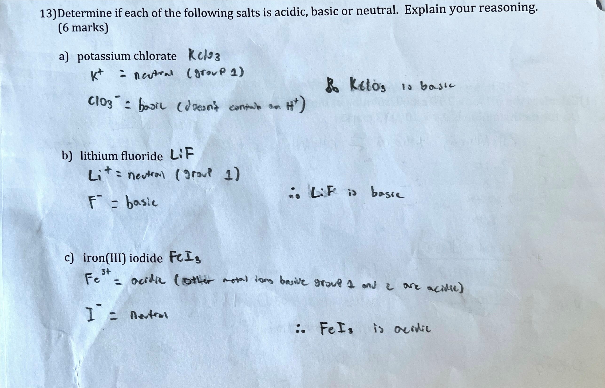 Solved Determine if each of the following salts is acidic, | Chegg.com