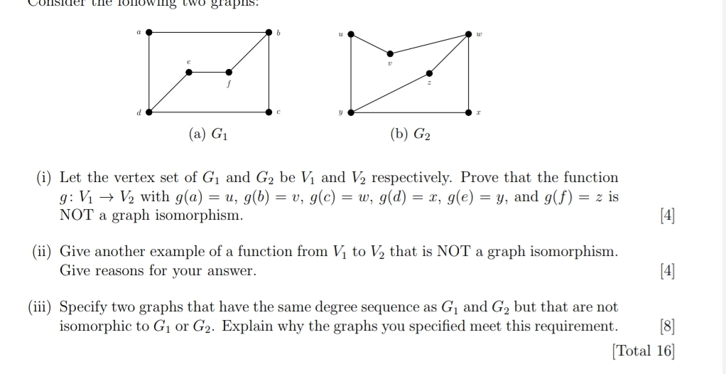 (w) 1(i) ﻿Let the vertex set of G1 ﻿and G2 ﻿be V1 | Chegg.com