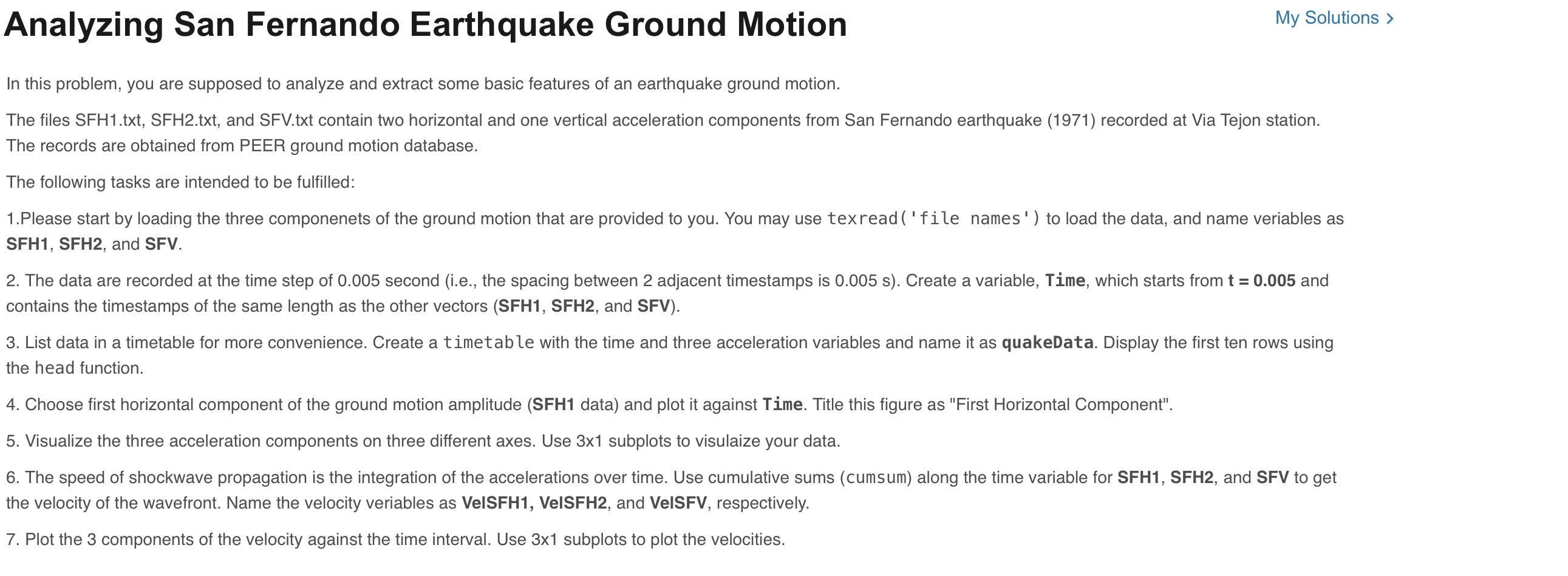 Solved Analyzing San Fernando Earthquake Ground Motion In | Chegg.com