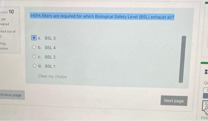 Solved HEPA filters are required for which Biological Safety | Chegg.com