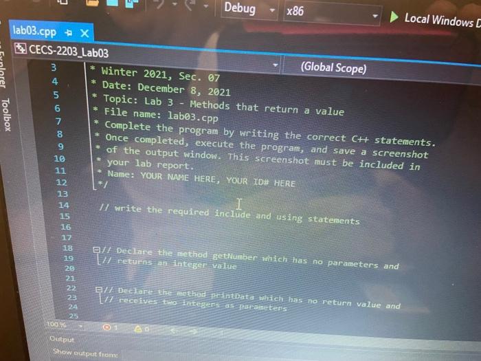 Solved Debug x86 Local Windows lab03.cpp X CECS-2203_Lab03 | Chegg.com