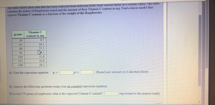 Solved The table below show data that has been collected | Chegg.com