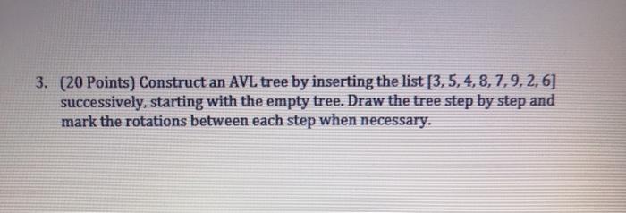 Solved 3. (20 Points) Construct an AVL tree by inserting the | Chegg.com