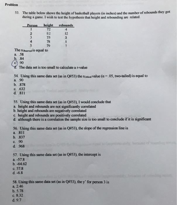 Solved 72 3 8 Problem 53. The table below shows the height | Chegg.com