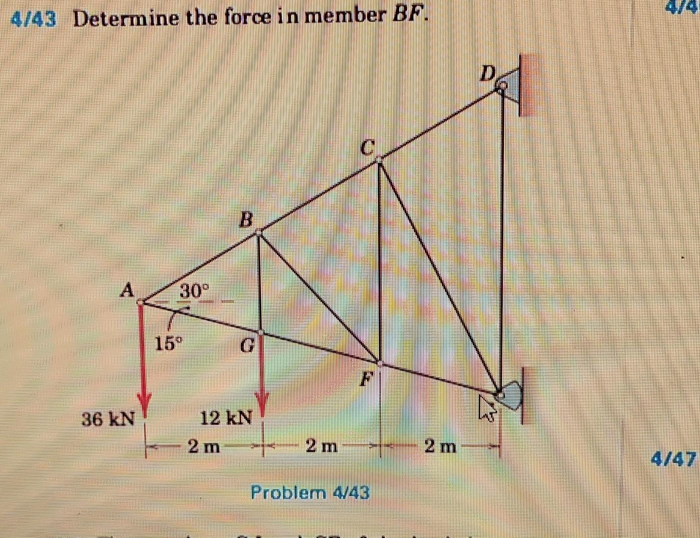 Solved 4/43 Determine the force in member BF. | Chegg.com