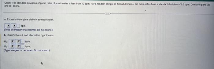 Solved Claim: The standard deviation of puise rates of advit | Chegg.com