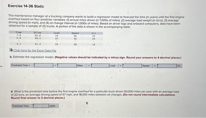 Solved The maintenance manager at a trucking company wants | Chegg.com