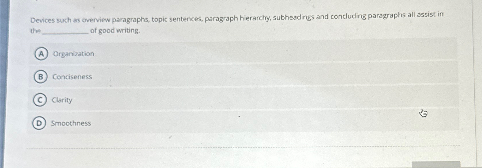 Solved Devices such as overview paragraphs, topic sentences, | Chegg.com