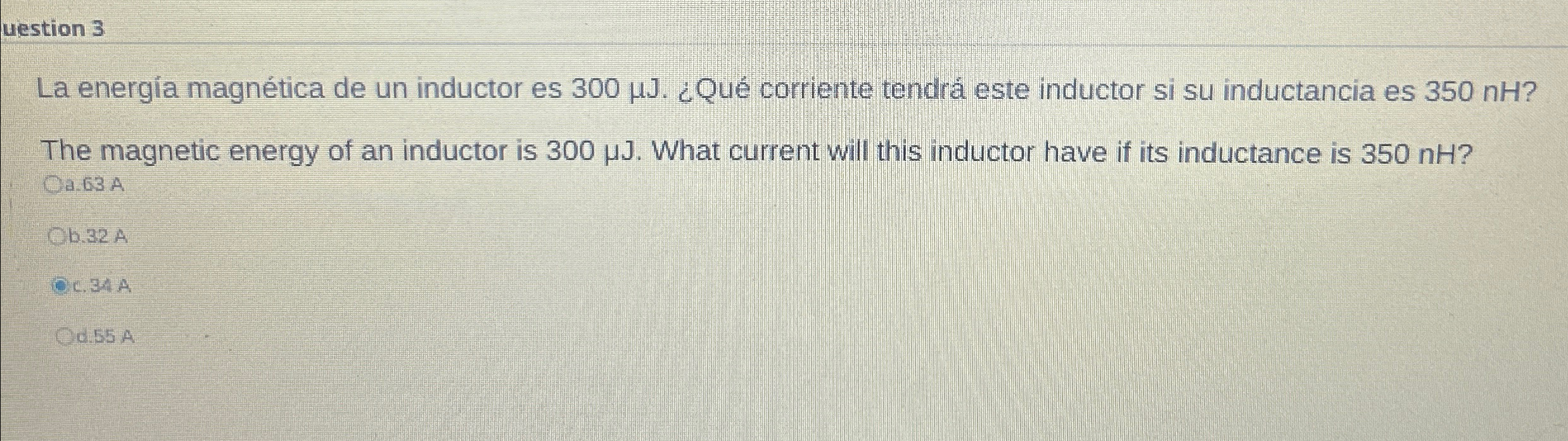 Solved uestion 3La energía magnética de un inductor es | Chegg.com
