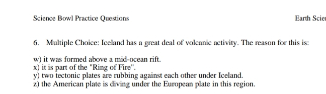 Solved Science Bowl Practice QuestionsEarth Scie:6. | Chegg.com