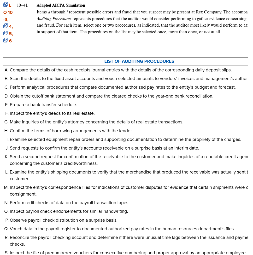 Solved LIST OF AUDITING PROCEDURES A. ﻿Compare the details | Chegg.com