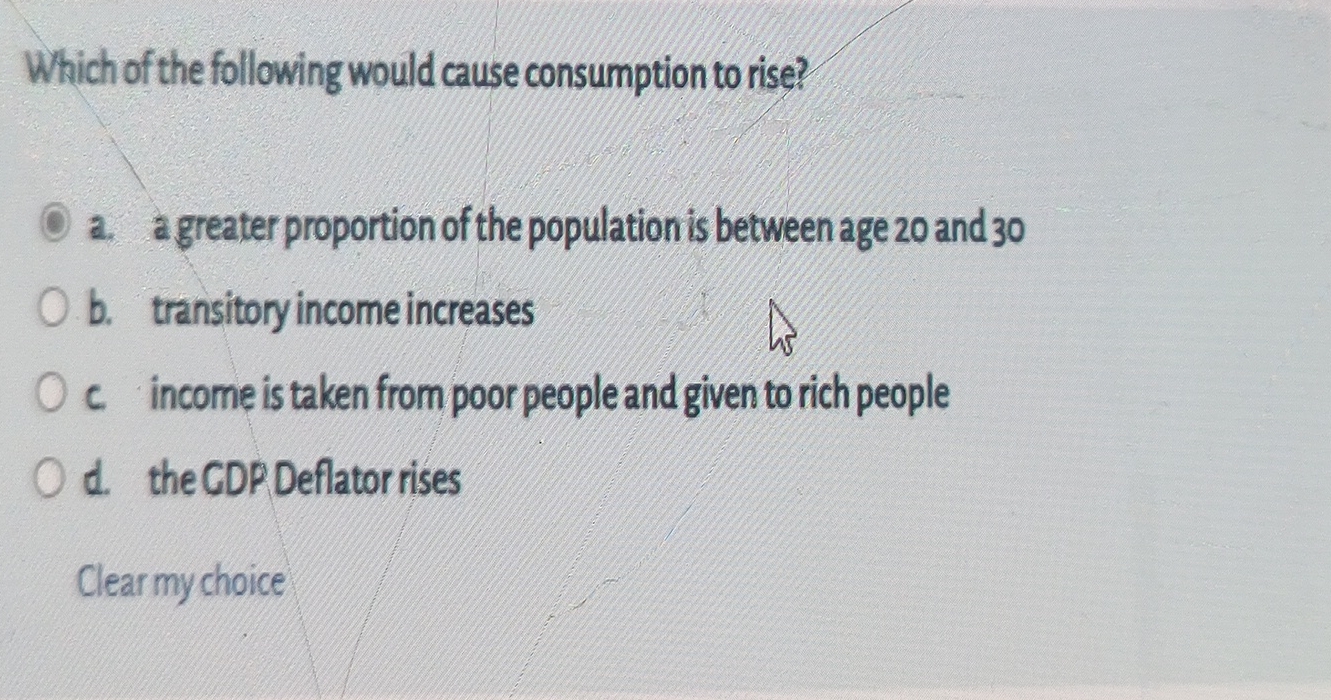 Solved Which of the following would cause consumption to | Chegg.com