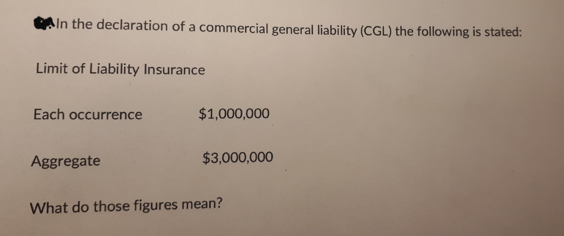 Solved In the declaration of a commercial general liability | Chegg.com