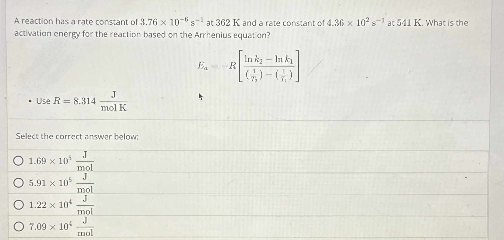 Solved A reaction has a rate constant of 3.76×10-6s-1 ﻿at | Chegg.com