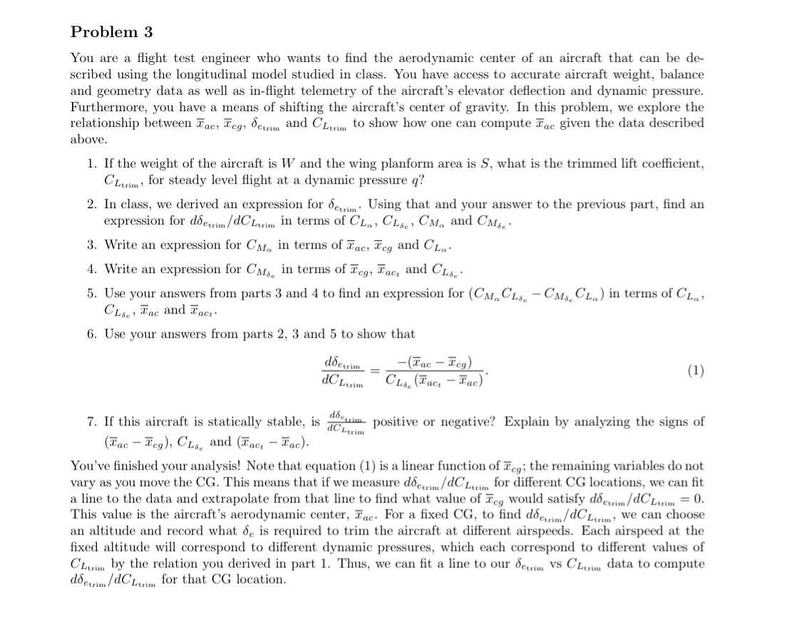 Solved Problem 3You are a flight test engineer who wants to | Chegg.com