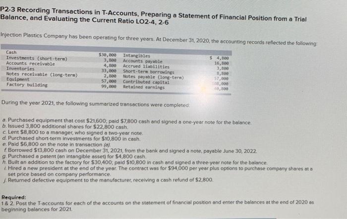 Solved 2-3 Recording Transactions in T-Accounts, Preparing a | Chegg.com