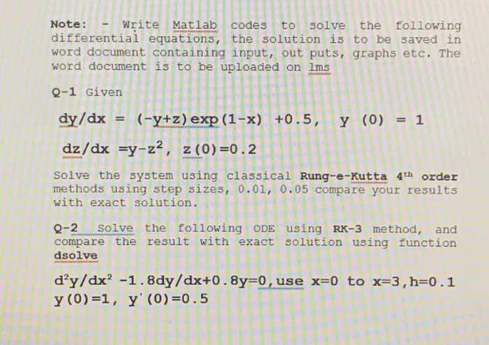 Solved Note: - Write Matlab codes to solve the following | Chegg.com
