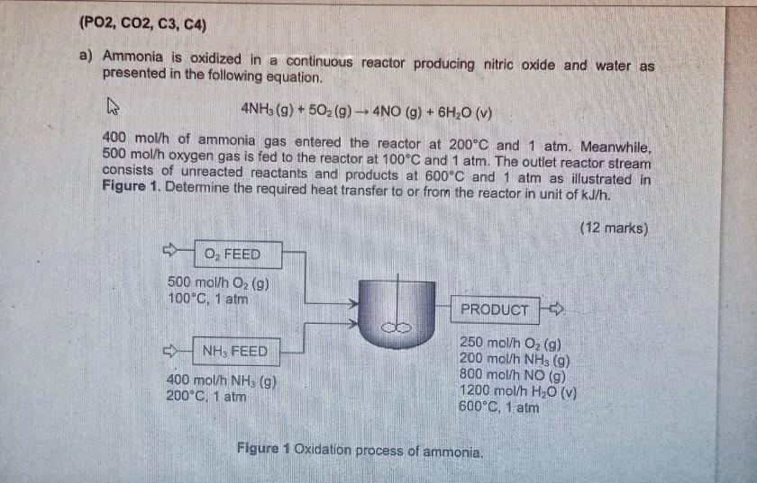 Solved (PO2, CO2, C3, C4) a) Ammonia is oxidized in a | Chegg.com