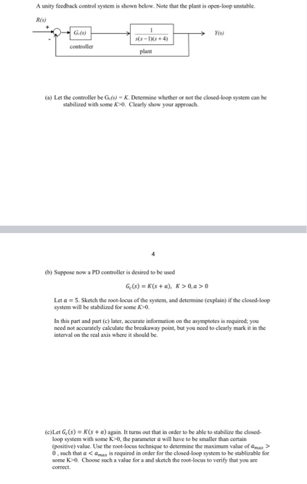Solved A unity feedback control system is shown below. Note | Chegg.com