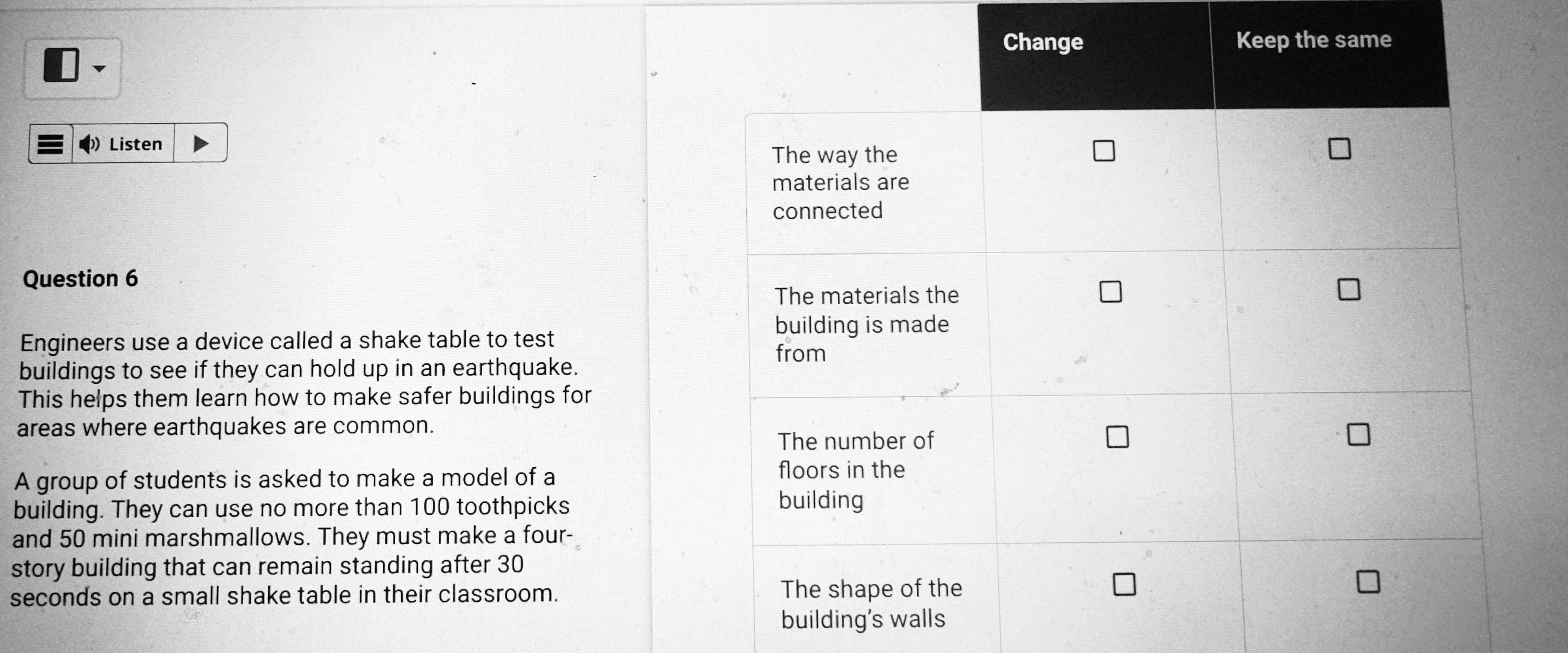 Solved ListenQuestion 6Engineers use a device called a shake | Chegg.com