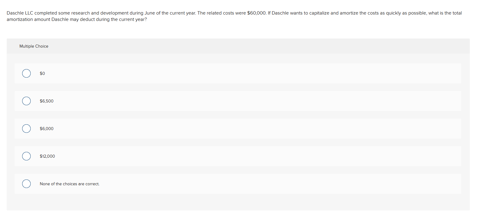 Solved amortization amount Daschle may deduct during the | Chegg.com