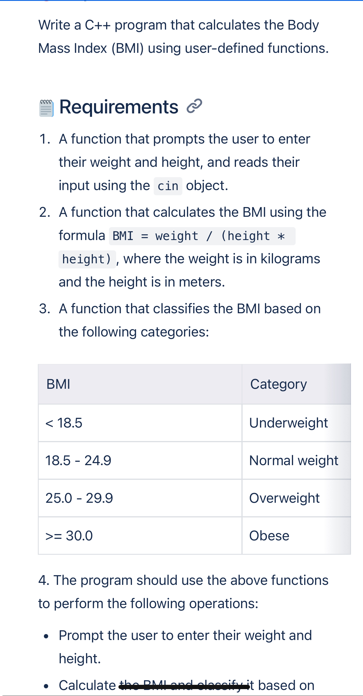 Solved Write a C++ ﻿program that calculates the Body Mass | Chegg.com