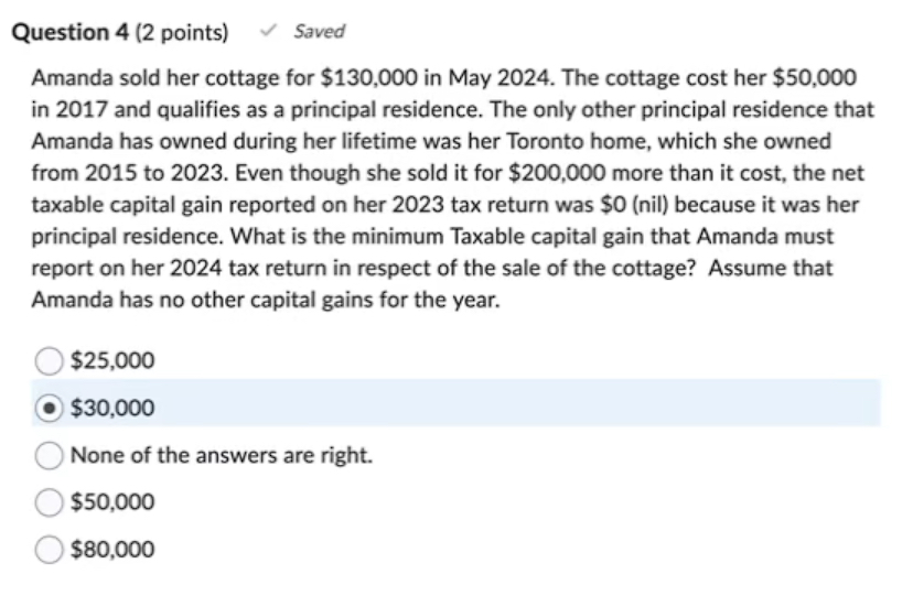 Solved Question 4 (2 ﻿points)SavedAmanda sold her cottage | Chegg.com