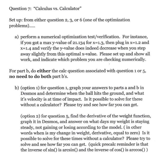 Solved Question 7: "Calculus vs. Calculator" Set up: from | Chegg.com
