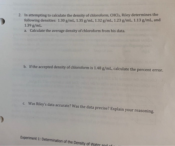 Solved 2. In attempting to calculate the density of | Chegg.com
