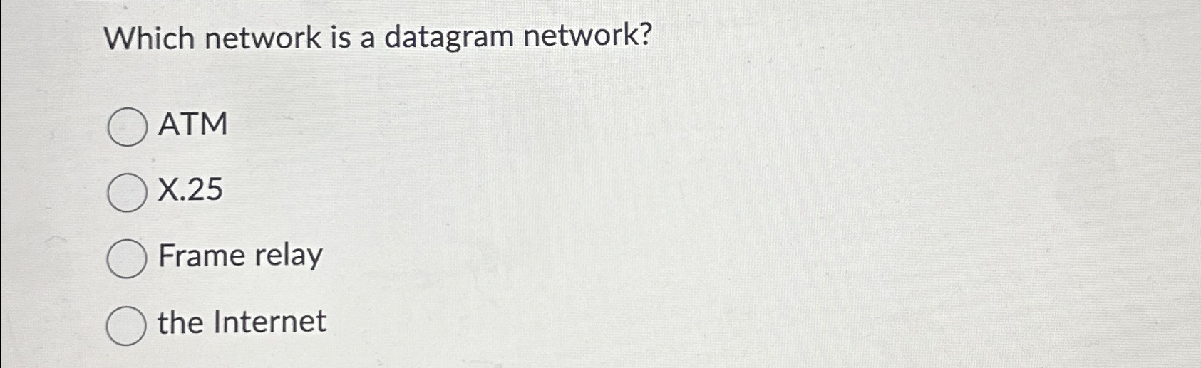 Solved Which network is a datagram network?ATMX. 25Frame | Chegg.com