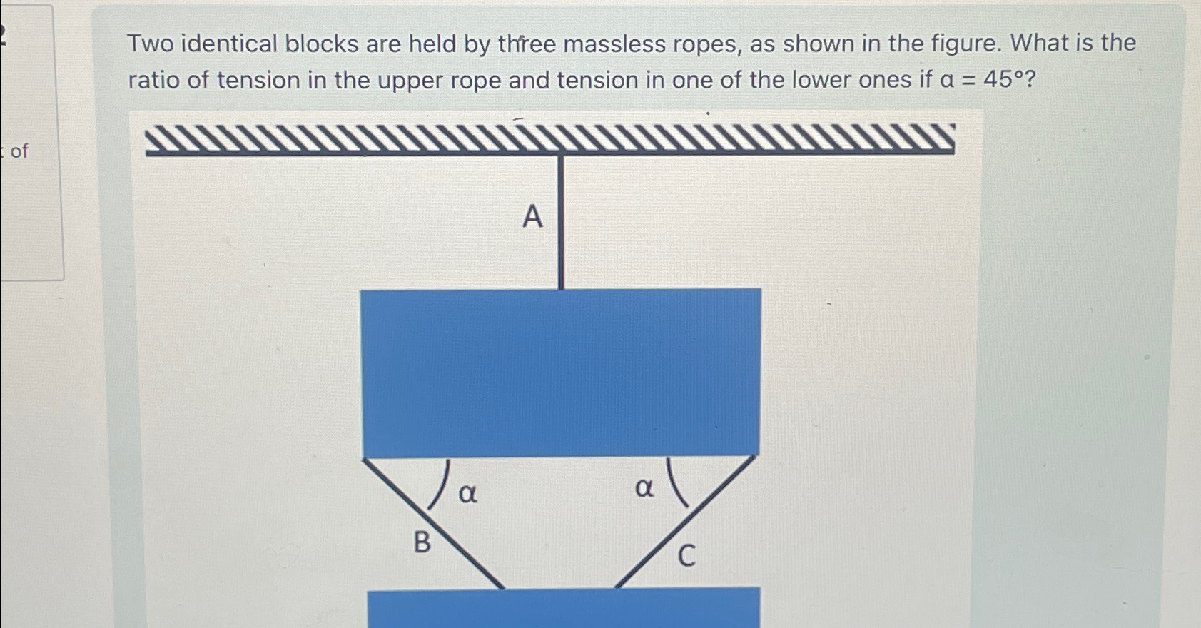 Solved Two identical blocks are held by three massless | Chegg.com
