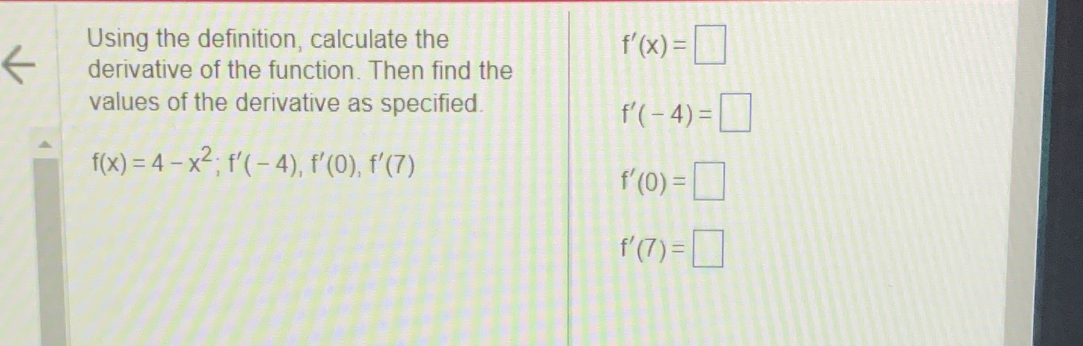 Solved Using the definition, calculate the derivative of the | Chegg.com