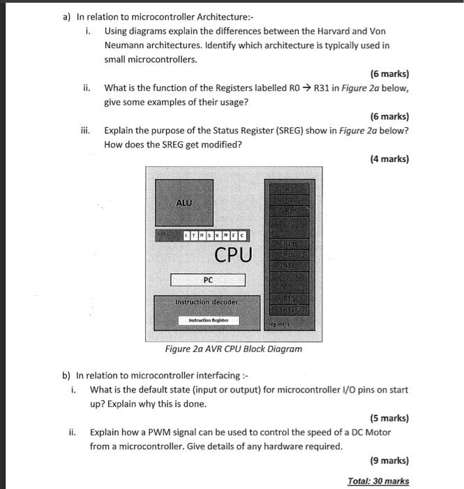 Solved a) In relation to microcontroller Architecture:- i. | Chegg.com