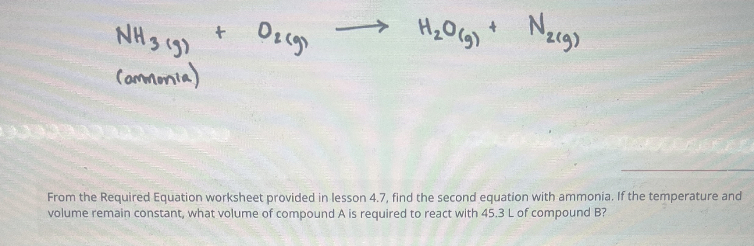 Solved NH3(g)+O2(g)longrightarrowH2O(g)+N2(g)(ammina)From | Chegg.com