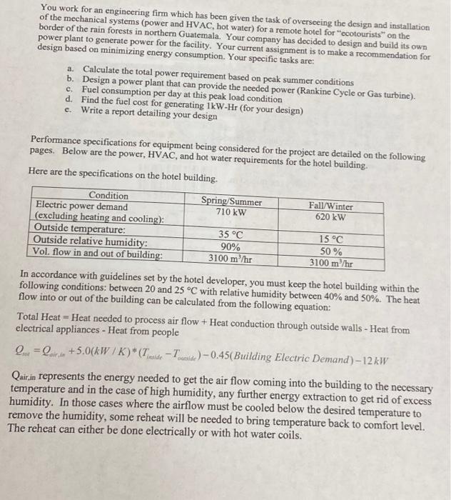 Solved You work for an engineering firm which has been given | Chegg.com